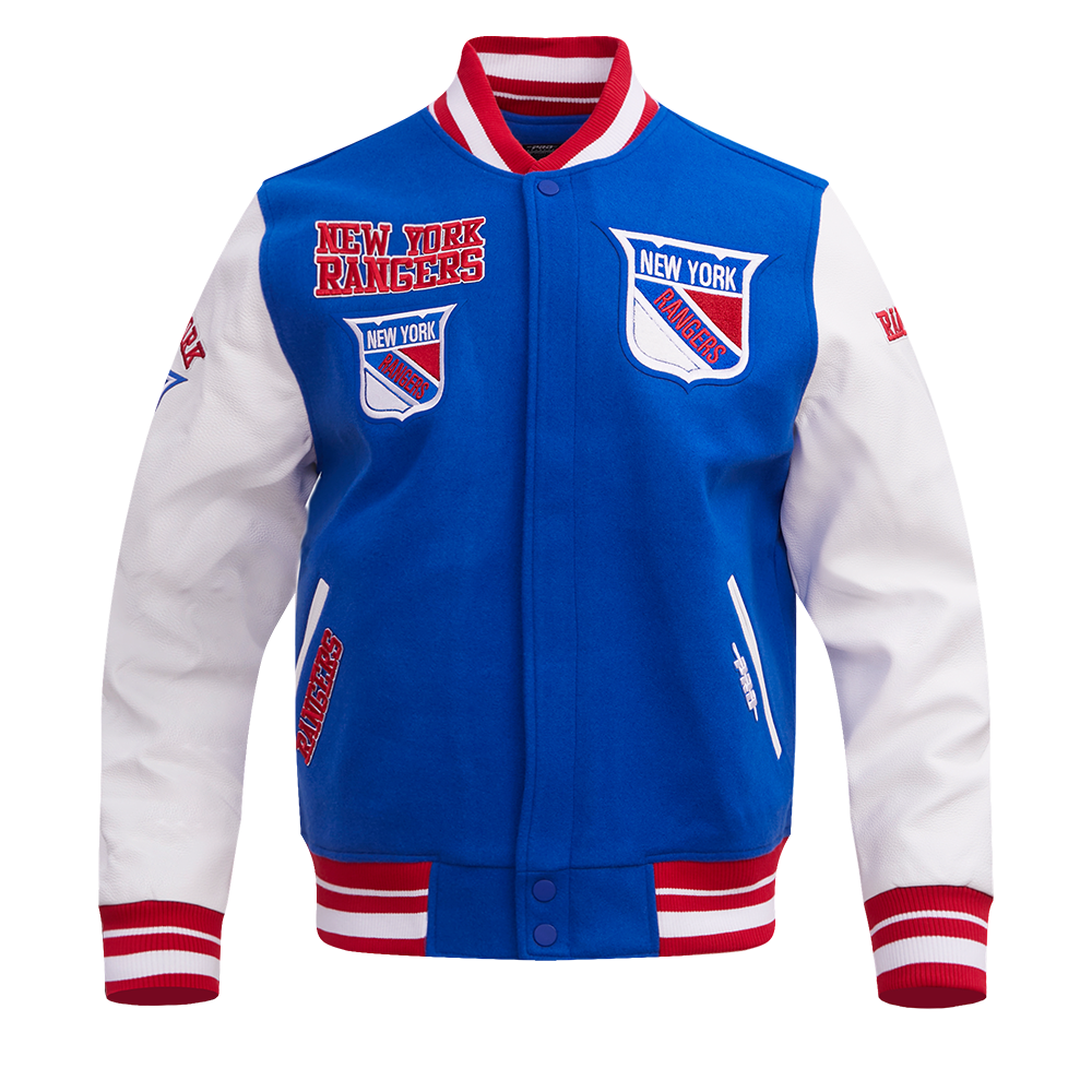 NHL NEW YORK RANGERS RETRO CLASSIC MEN'S RIB WOOL VARSITY JAC (ROYAL B ...