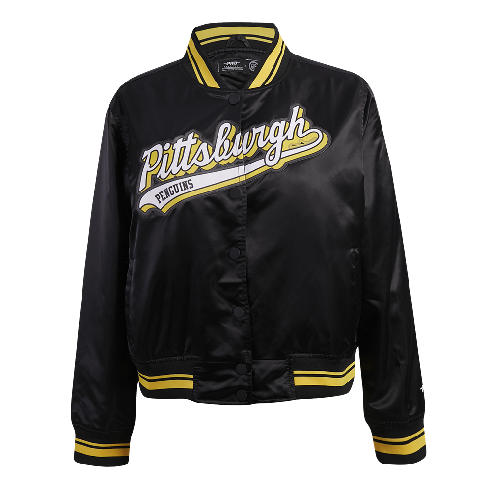 NHL PITTSBURGH PENGUINS SCRIPT TAIL WOMEN'S SATIN JACKET (BLACK/YELLOW ...