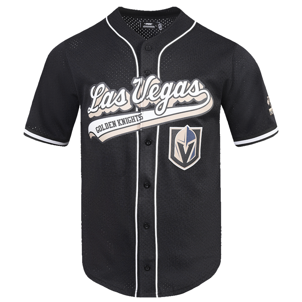 NHL VEGAS GOLDEN KNIGHTS SCRIPT TAIL MEN'S MESH BUTTON DOWN SHIRT (BLA ...