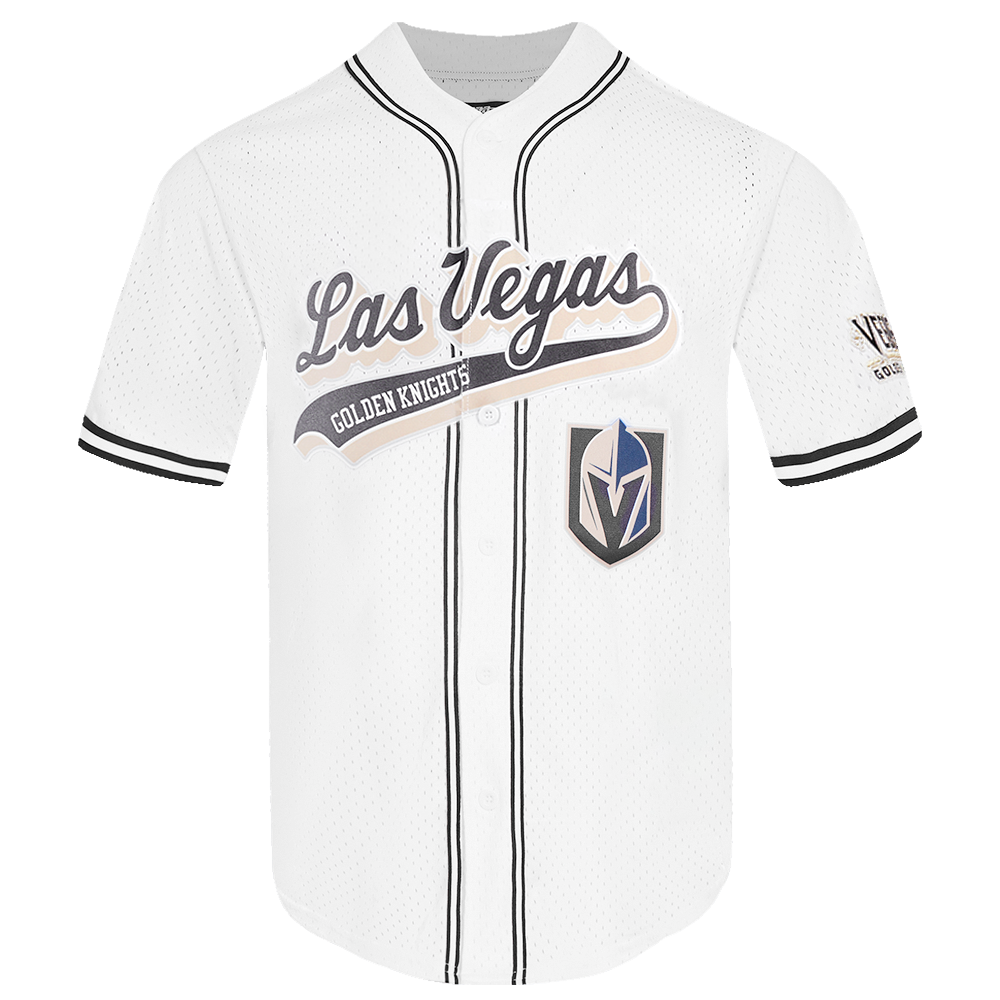 NHL VEGAS GOLDEN KNIGHTS SCRIPT TAIL MEN'S MESH BUTTON DOWN SHIRT (WHI ...