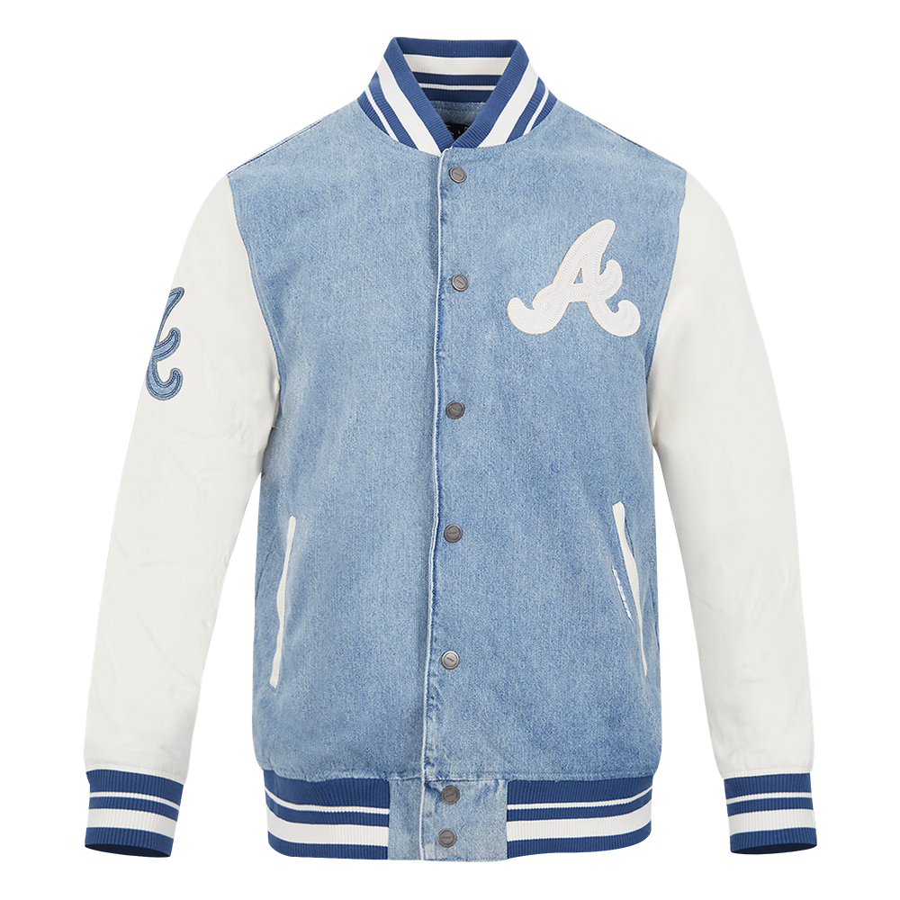 MLB ATLANTA BRAVES VARSITY BLUES MEN'S DENIM VARSITY JACKET (DENIM/LIN ...