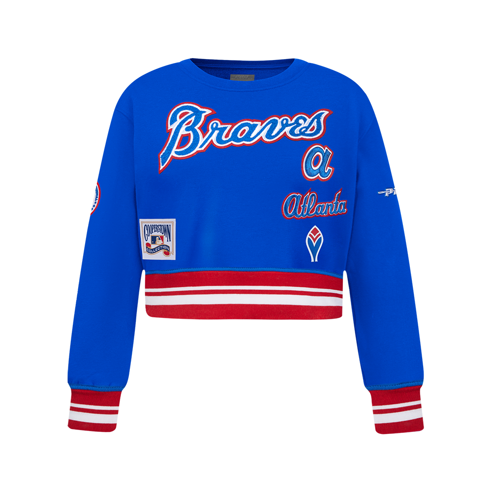 MLB ATLANTA BRAVES RETRO CLASSIC BIG GIRLS RIB FLEECE CREWNECK (ROYAL ...