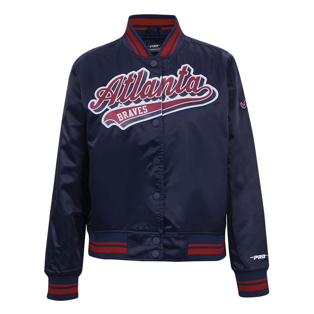 MLB ATLANTA BRAVES SCRIPT TAIL WOMEN'S SATIN JACKET (MIDNIGHT NAVY/RED ...