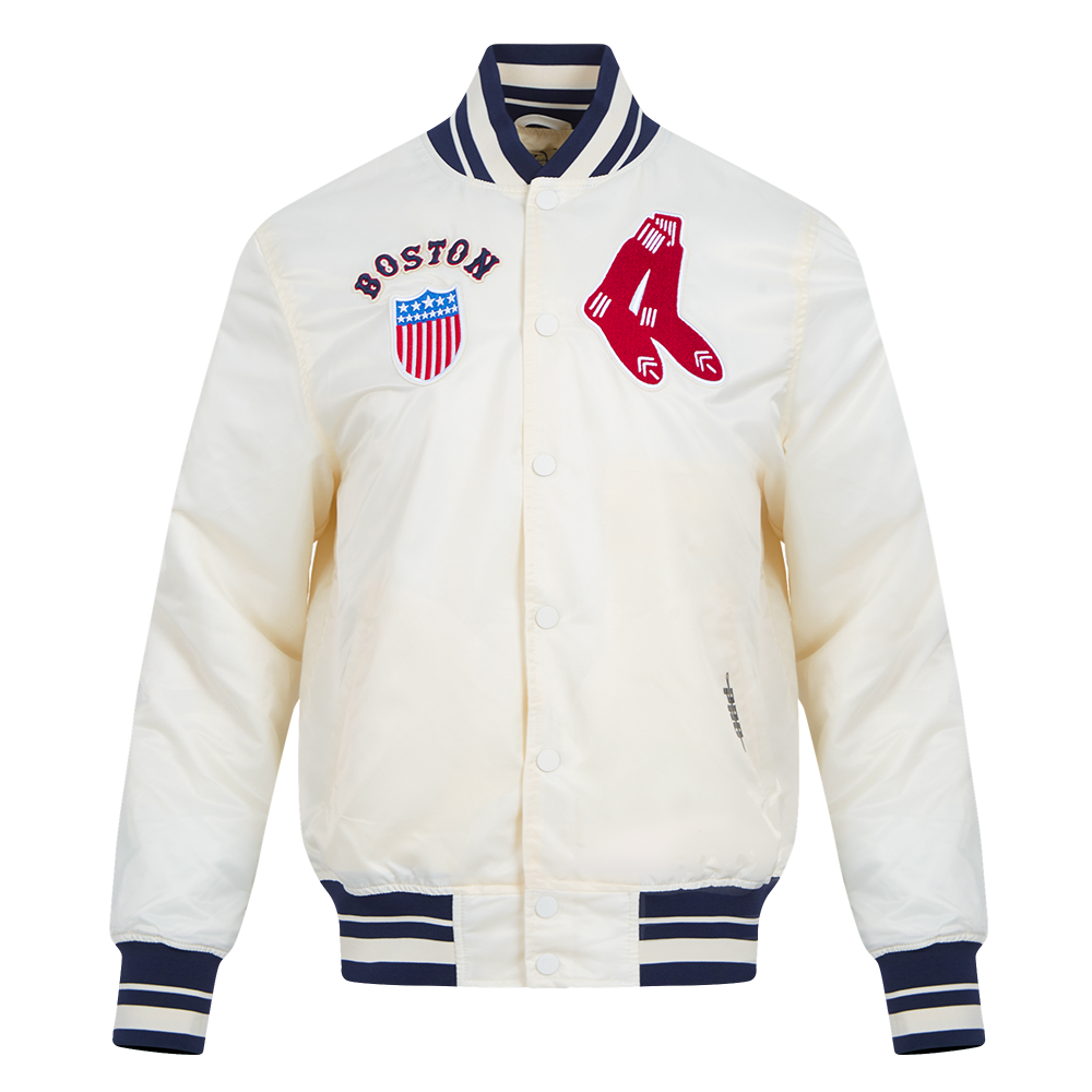 MLB BOSTON RED SOX RETRO CLASSIC MEN'S RIB SATIN JACKET (EGGSHELL/MIDN ...