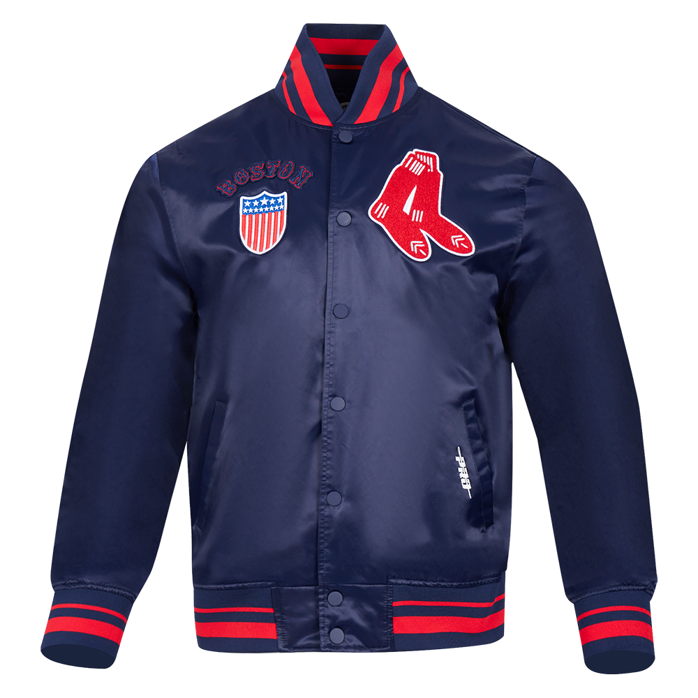 MLB BOSTON RED SOX RETRO CLASSIC MEN'S RIB SATIN JACKET (MIDNIGHT NAVY ...