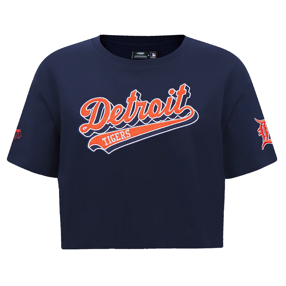 MLB DETROIT TIGERS SCRIPT TAIL WOMEN'S SINGLE JERSEY BOXY TOP (MIDNIGH ...