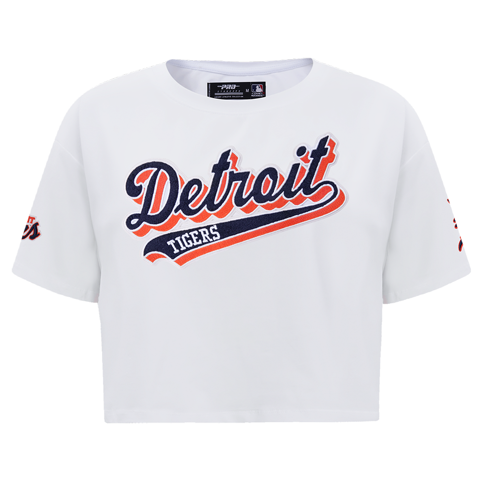 MLB DETROIT TIGERS SCRIPT TAIL WOMEN'S SINGLE JERSEY BOXY TOP (WHITE ...