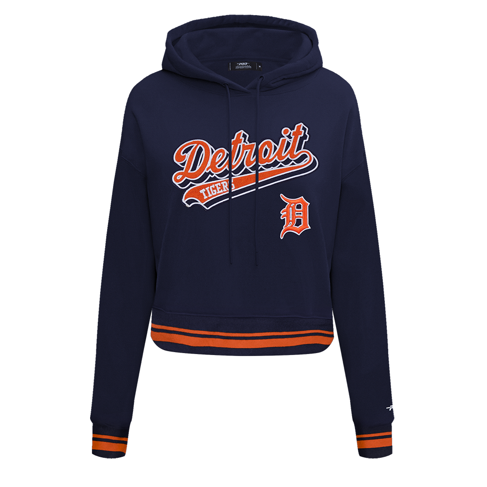 MLB DETROIT TIGERS SCRIPT TAIL WOMEN'S RIB FLEECE CROPPED PULLOVER HOO ...