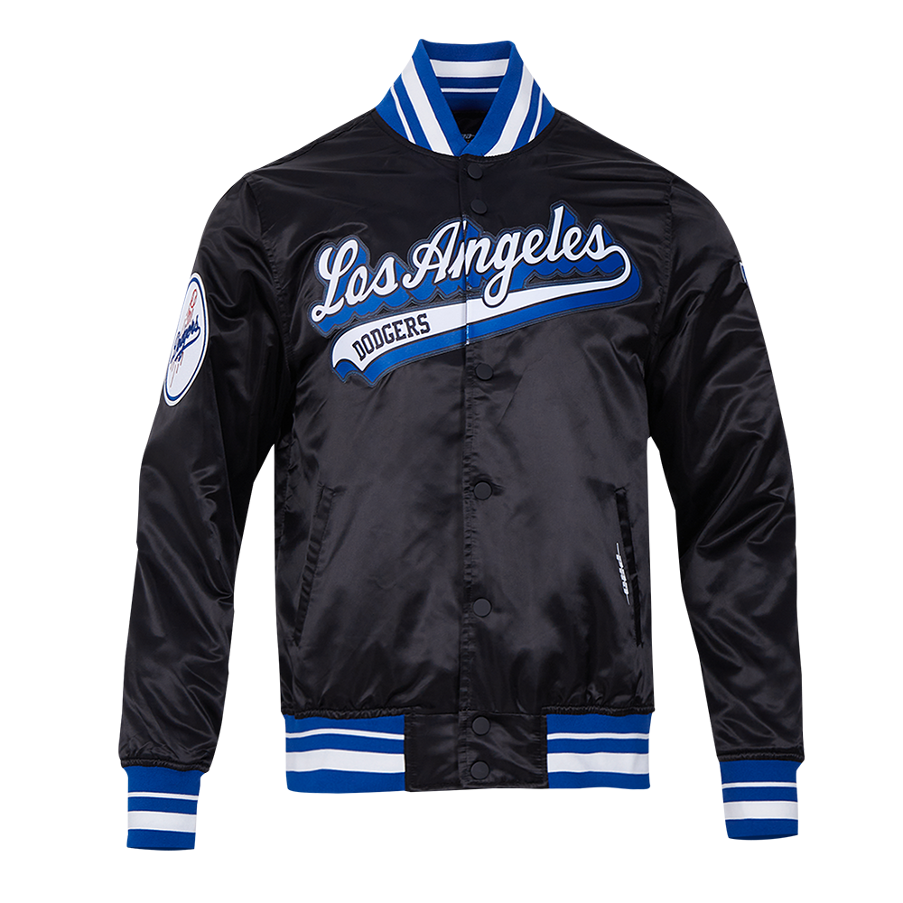 MLB LOS ANGELES DODGERS SCRIPT TAIL MEN'S SATIN JACKET (BLACK/DODGER B ...