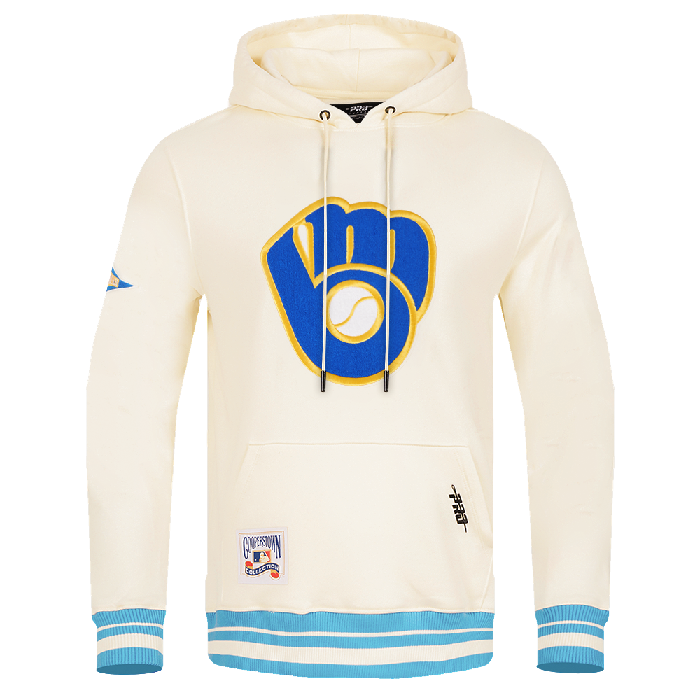 MLB MILWAUKEE BREWERS RETRO CLASSIC MEN'S PULLOVER HOODIE (EGGSHELL/ U ...
