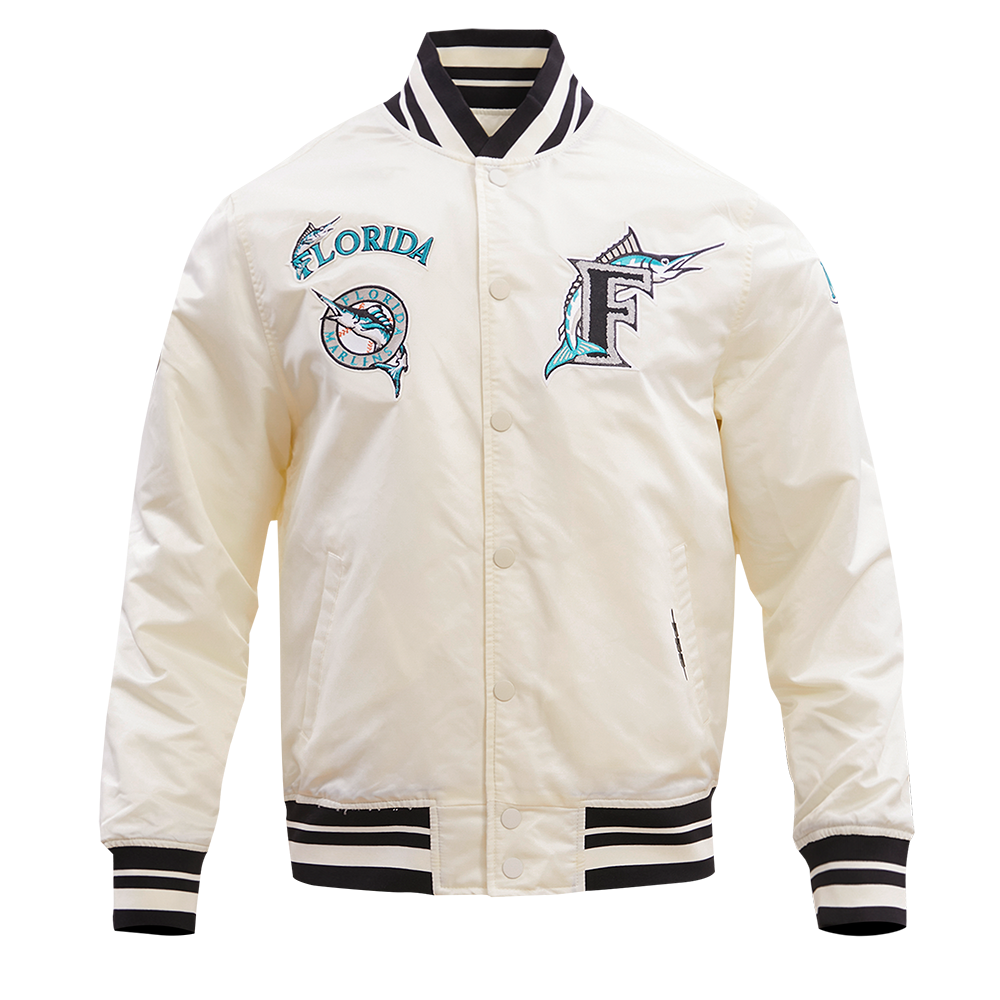 MLB FLORIDA MARLINS RETRO CLASSIC MEN'S RIB SATIN JACKET (EGGSHELL/BLA ...