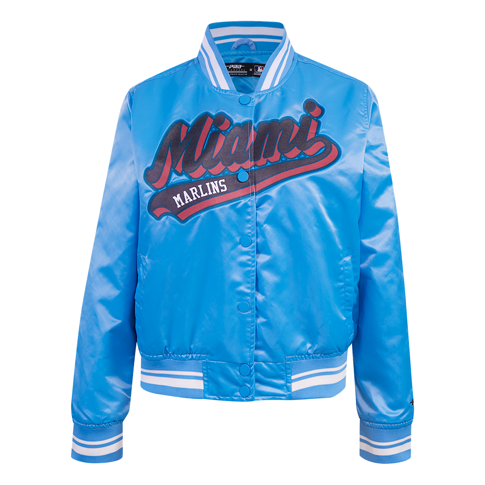 MLB MIAMI MARLINS SCRIPT TAIL WOMEN'S SATIN JACKET (UNIVERSITY BLUE ...