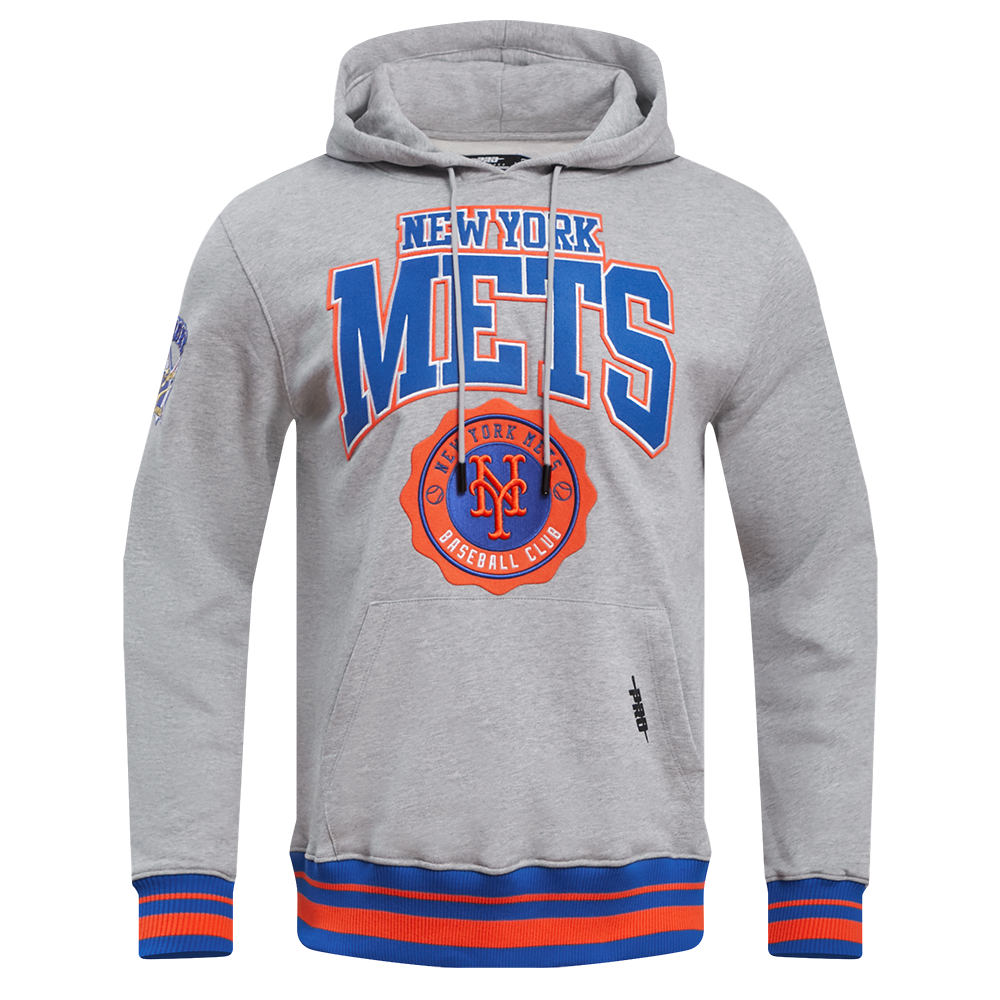 MLB NEW YORK METS CREST EMBLEM MEN'S RIB PO HOODIE (HEATHER GREY/ROYAL ...