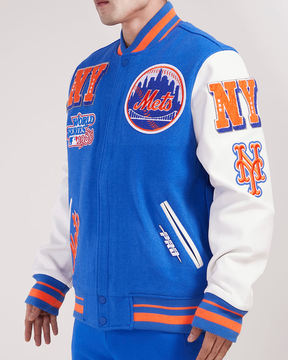 MLB NEW YORK METS MASHUP MEN'S RIB WOOL VARSITY JACKET (ROYAL/ORANGE/R ...
