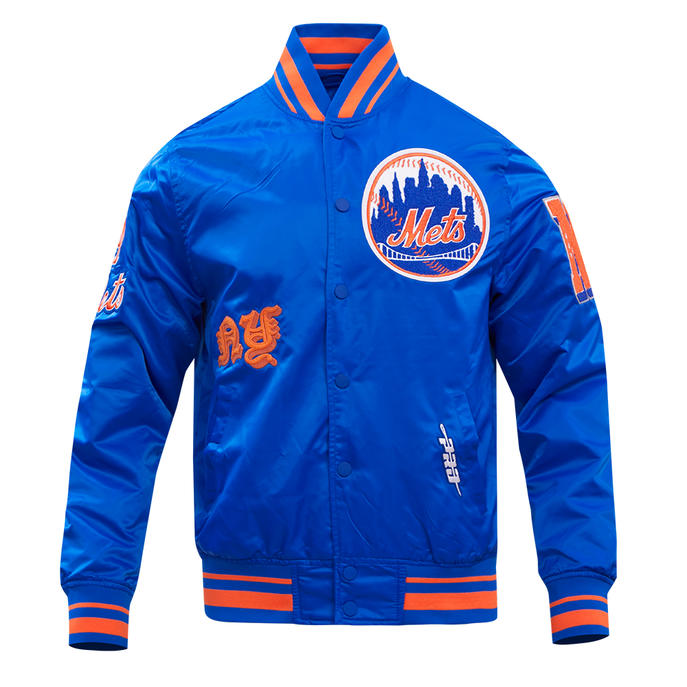 MLB NEW YORK METS OLD ENGLISH MEN'S RIB SATIN JACKET (ROYAL/ORANGE/ROY ...