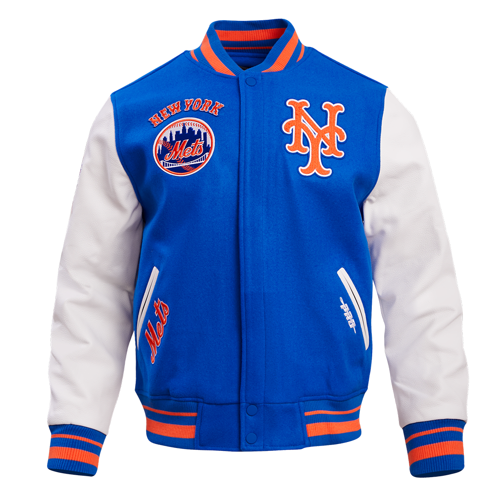 MLB NEW YORK METS RETRO CLASSIC MEN'S RIB WOOL VARSITY JACKET (ROYAL/O ...
