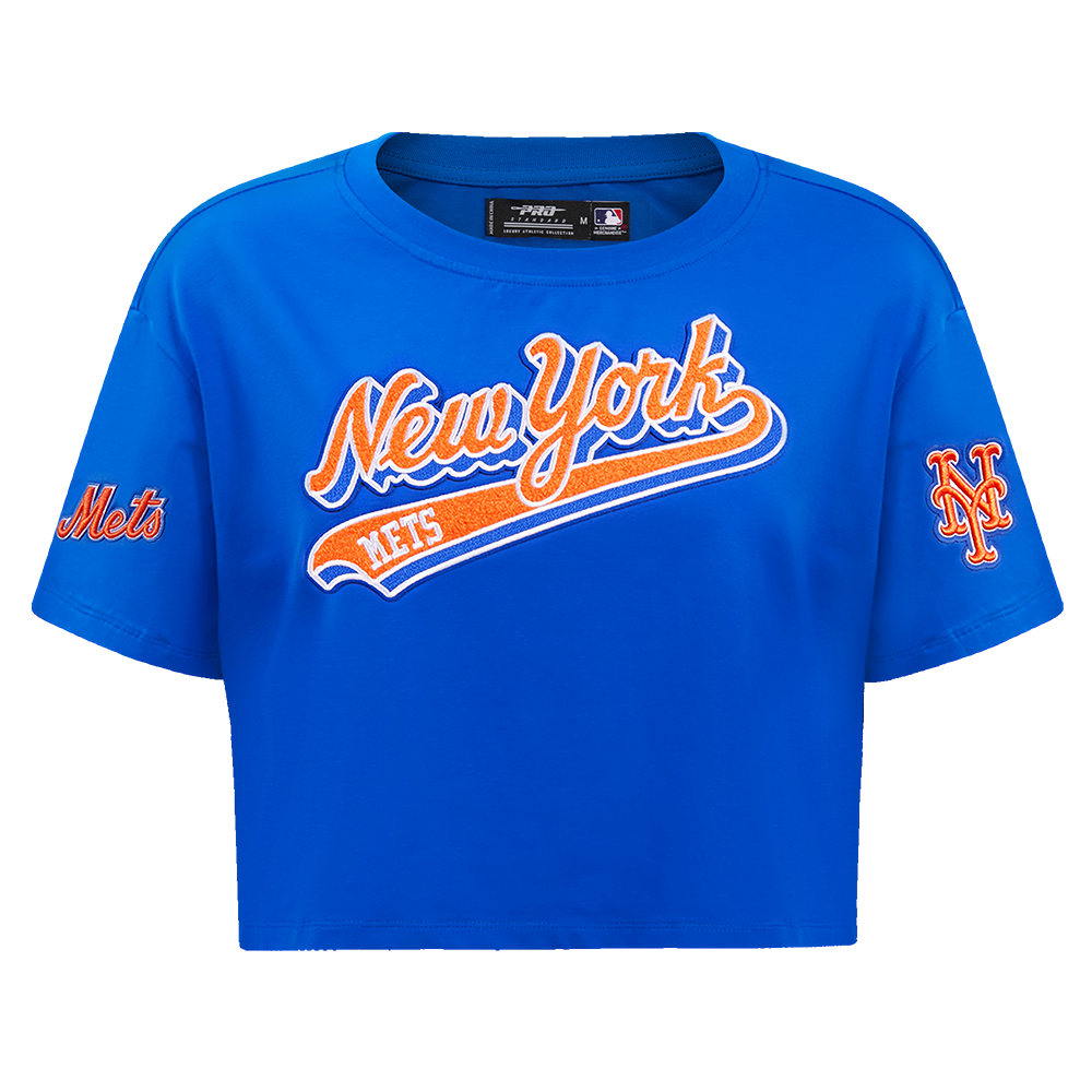 MLB NEW YORK METS SCRIPT TAIL WOMEN'S SINGLE JERSEY BOXY TOP (ROYAL BL ...