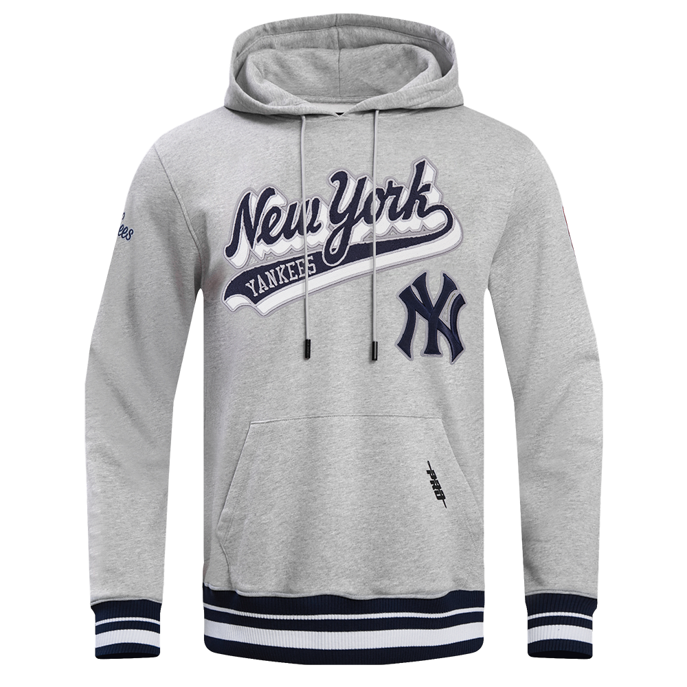 MLB NEW YORK YANKEES SCRIPT TAIL MEN'S RIB FLEECE PULLOVER HOODIE (HEA ...