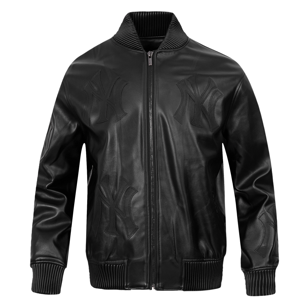 MLB NEW YORK YANKEES WASHED VANGUARD MEN'S LEATHER VARSITY JACKET (JET ...