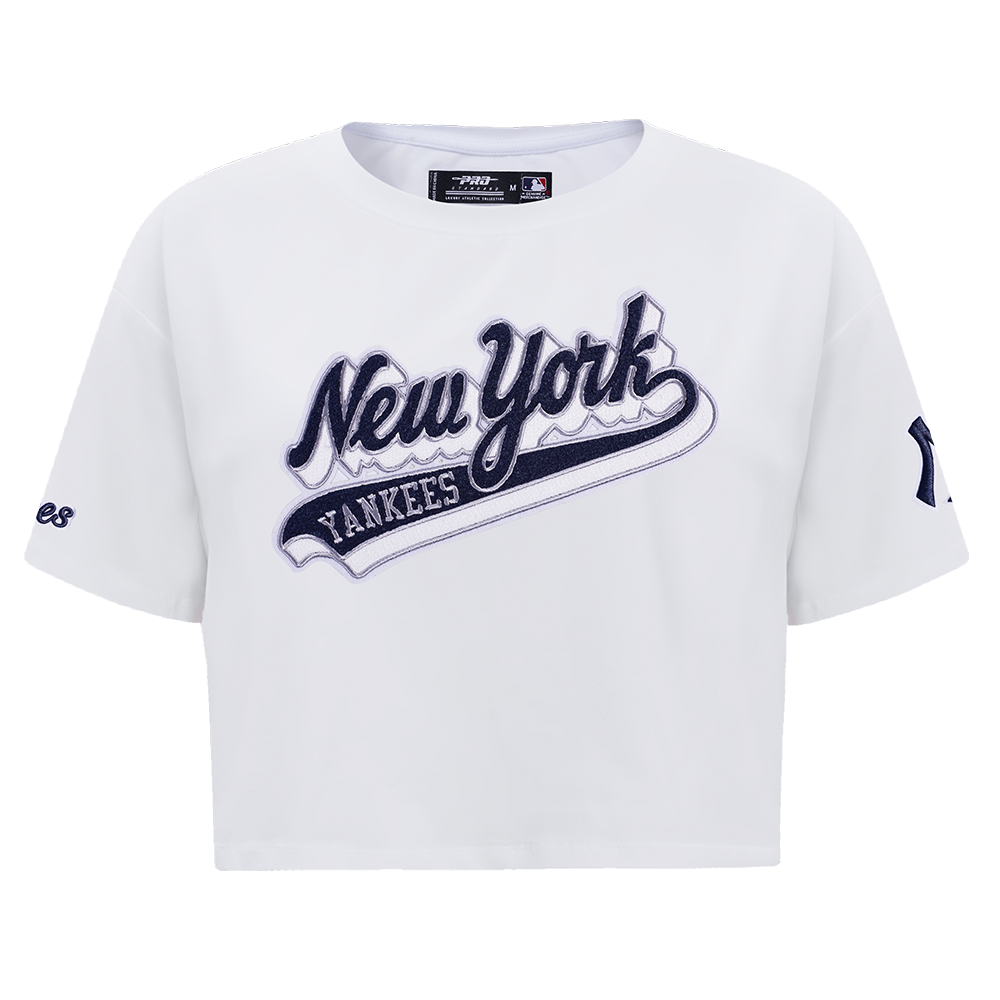 MLB NEW YORK YANKEES SCRIPT TAIL WOMEN'S SINGLE JERSEY BOXY TOP (WHITE ...