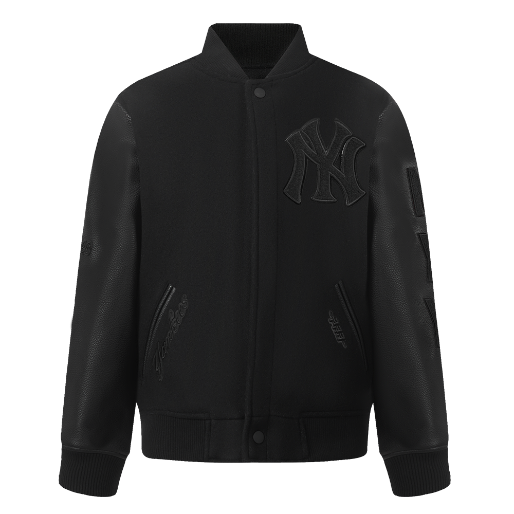 MLB NEW YORK YANKEES TRIPLE BLACK BIG BOYS WOOL VARSITY JACKET (JET BL ...