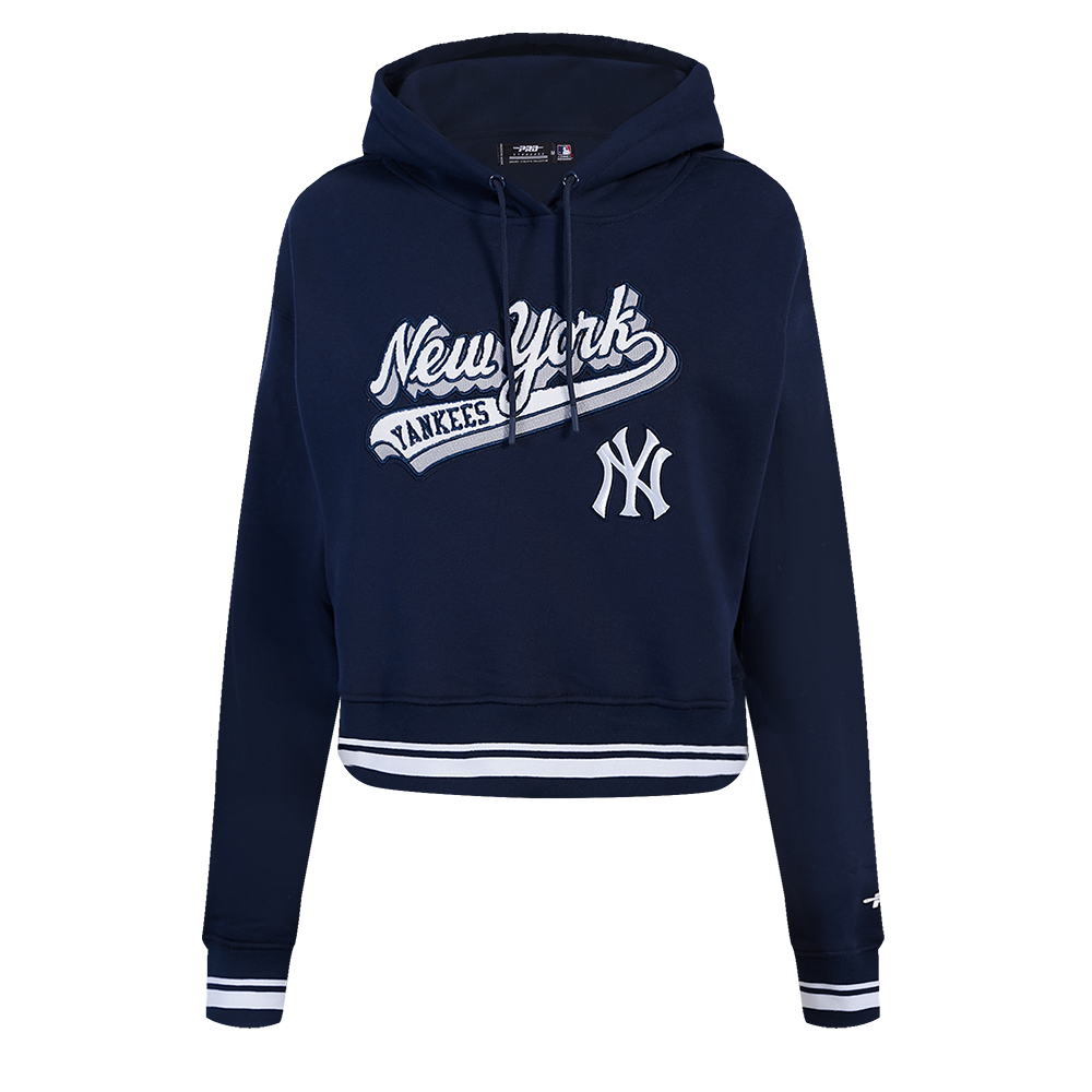 MLB NEW YORK YANKEES SCRIPT TAIL WOMEN'S RIB FLEECE CROPPED PULLOVER H ...