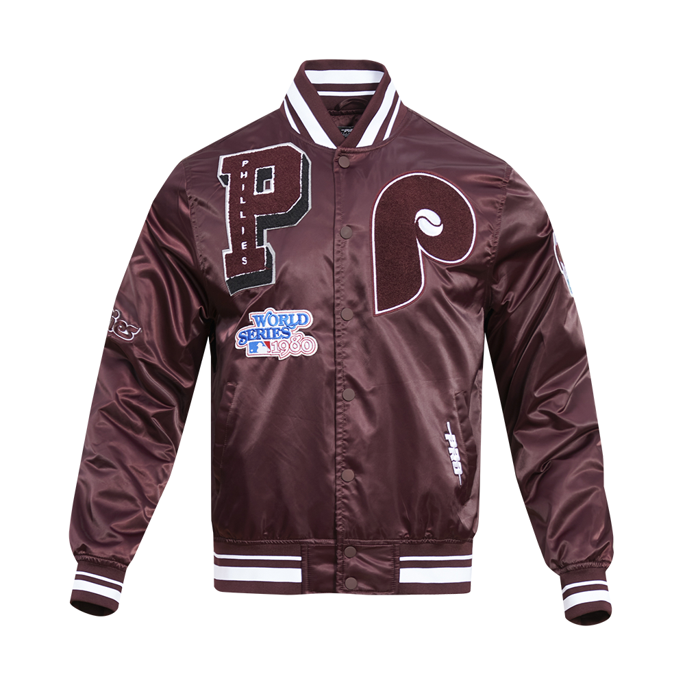 MLB PHILADELPHIA PHILLIES RETRO MASHUP MEN'S RIB SATIN JACKET (WINE ...