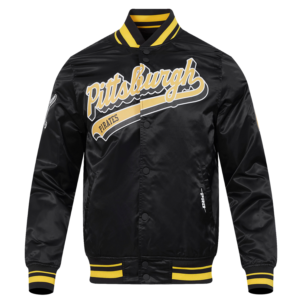 MLB PITTSBURGH PIRATES SCRIPT TAIL MEN'S SATIN JACKET (BLACK/YELLOW ...