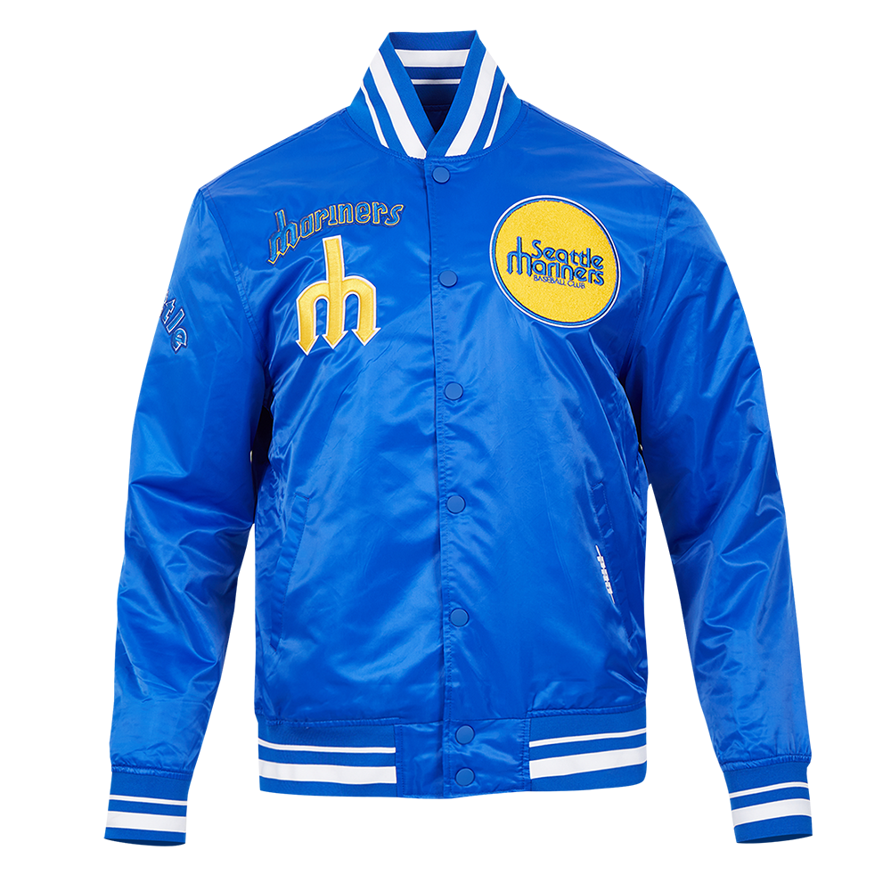 MLB SEATTLE MARINERS RETRO CLASSIC MEN'S RIB SATIN JACKET (ROYAL BLUE ...