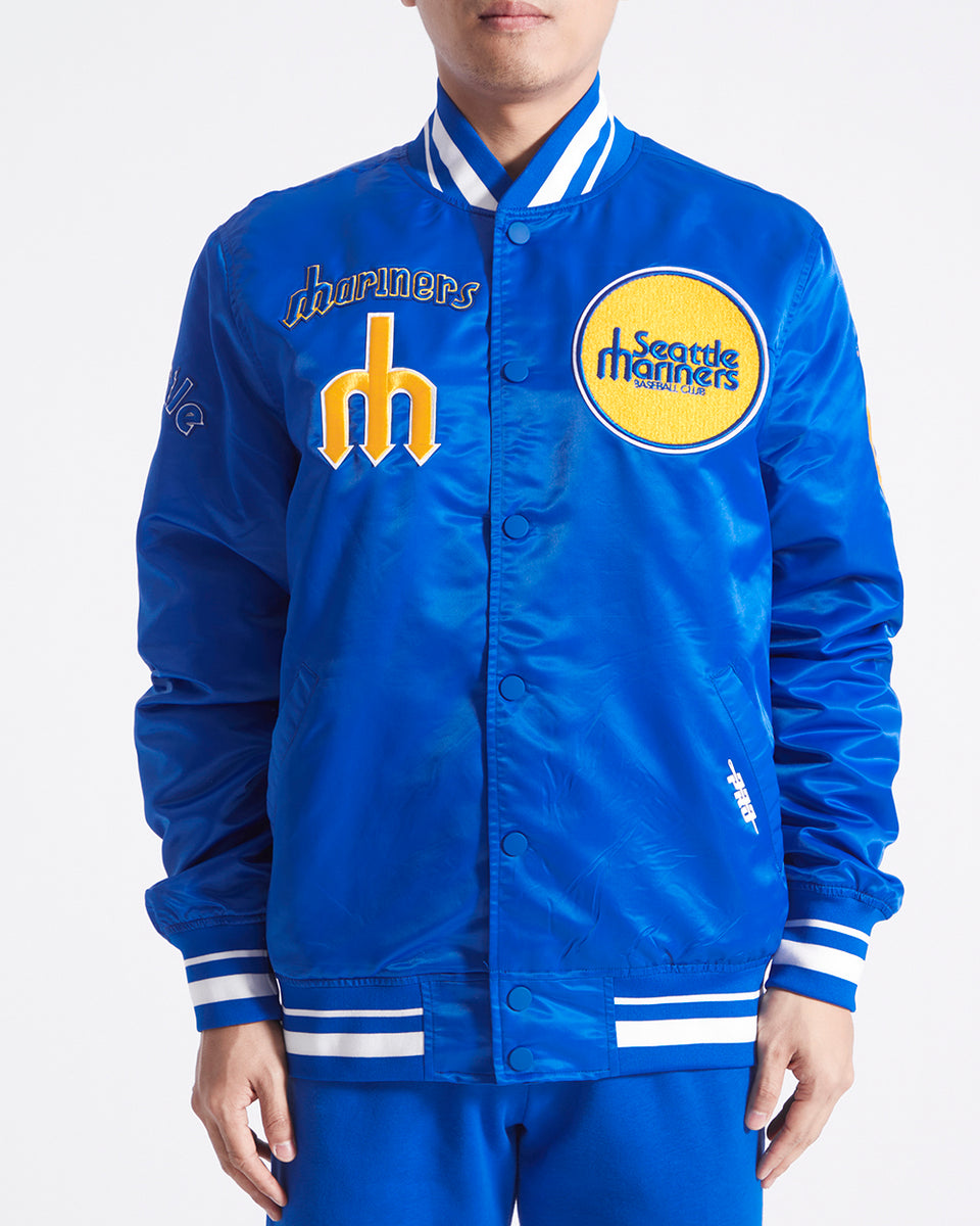 MLB SEATTLE MARINERS RETRO CLASSIC MEN'S RIB SATIN JACKET (ROYAL BLUE ...