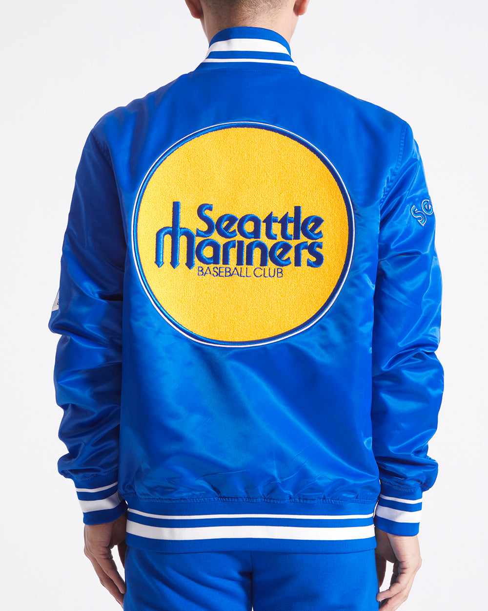 MLB SEATTLE MARINERS RETRO CLASSIC MEN'S RIB SATIN JACKET (ROYAL BLUE ...