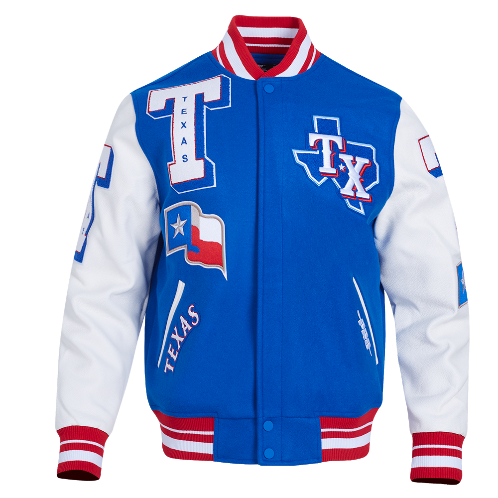 MLB TEXAS RANGERS MASHUP MEN'S RIB WOOL VARSITY JACKET (ROYAL BLUE/RED ...