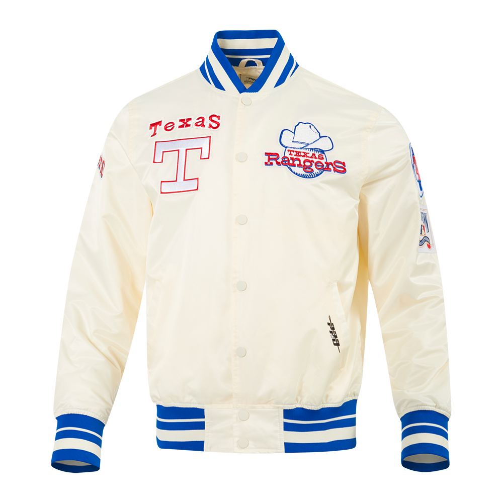 MLB TEXAS RANGERS RETRO CLASSIC MEN'SRIB SATIN JACKET (EGGSHELL/ROYAL ...