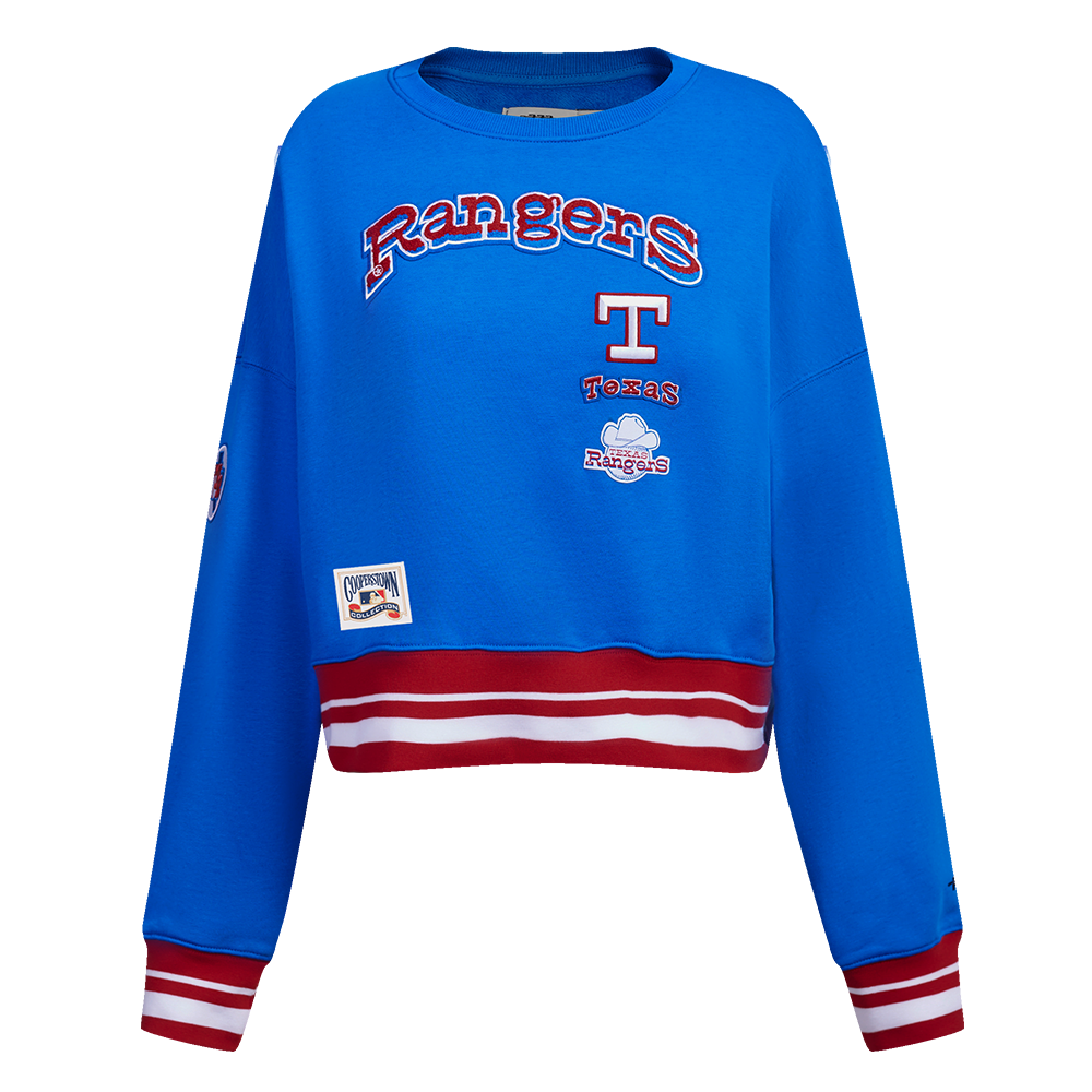 MLB TEXAS RANGERS RETRO CLASSIC WOMEN'S RIB CREWNECK (ROYAL BLUE/RED ...