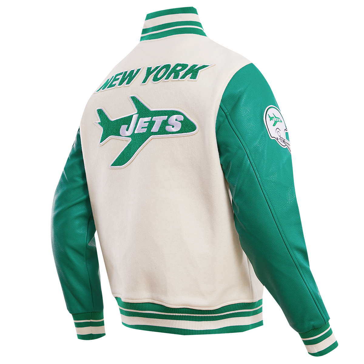 NFL NEW YORK JETS RETRO CLASSIC MEN'S RIB WOOL VARSITY JACKET (EGGSHEL ...